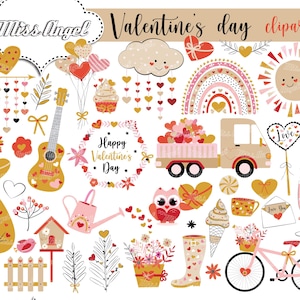 Valentines Day Clipart Bundle Gold. Valentine Clipart Set. Red Gold ...
