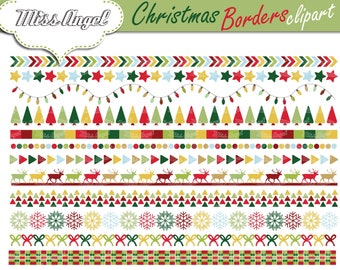 Christmas Borders Clipart Red Green Pink. Small Commercial | Etsy