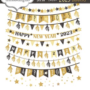 Digital New Year Borders Clipart. Black Gold. Small | Etsy