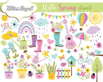 Spring Clipart Bundle. Cute Spring Garden Digital Set. Flowers Clipart ...