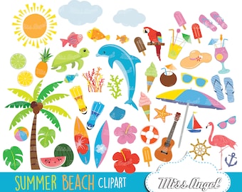 Hawaiian Surf Clipart Summer Beach Clip Art Surfboards - Etsy