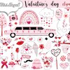 Valentines Day Clipart Bundle. Valentine Clipart Set. Pink Red Hearts ...