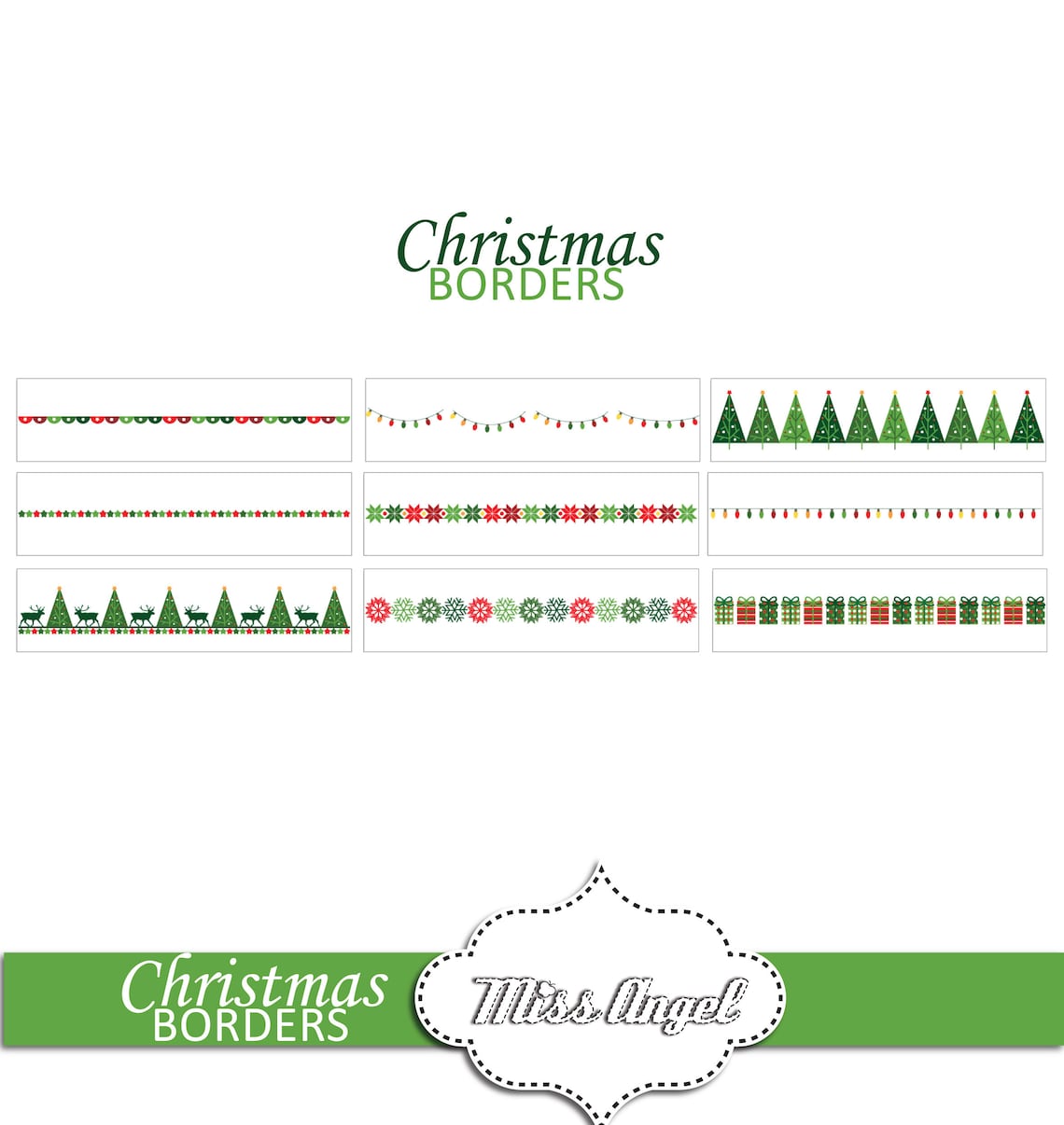 Digital Christmas Borders Clipart. Small Commercial Use. Green Red ...