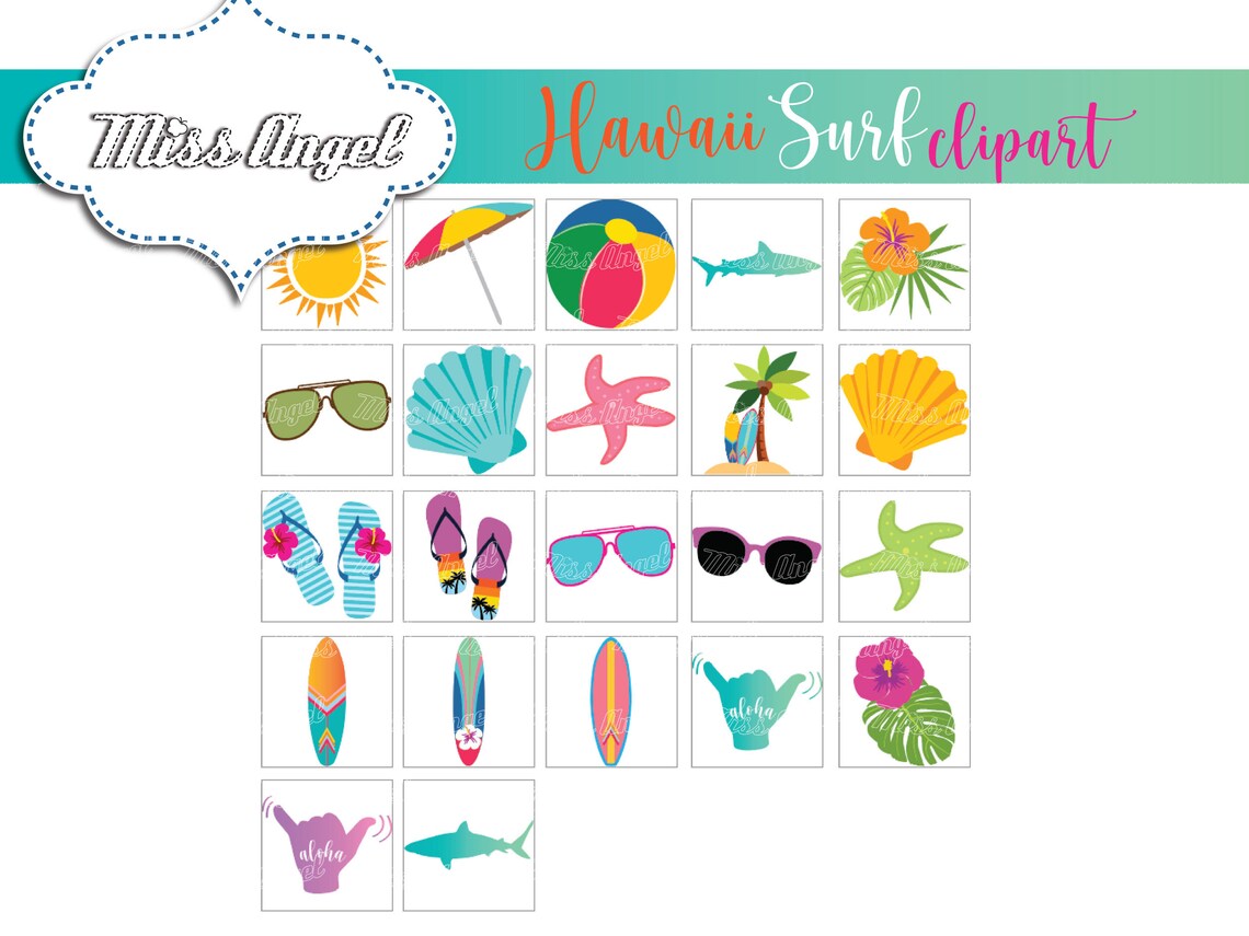 Hawaii Surf Clipart. Beach Clip Art, Summer Surfboards, Palm Trees ...