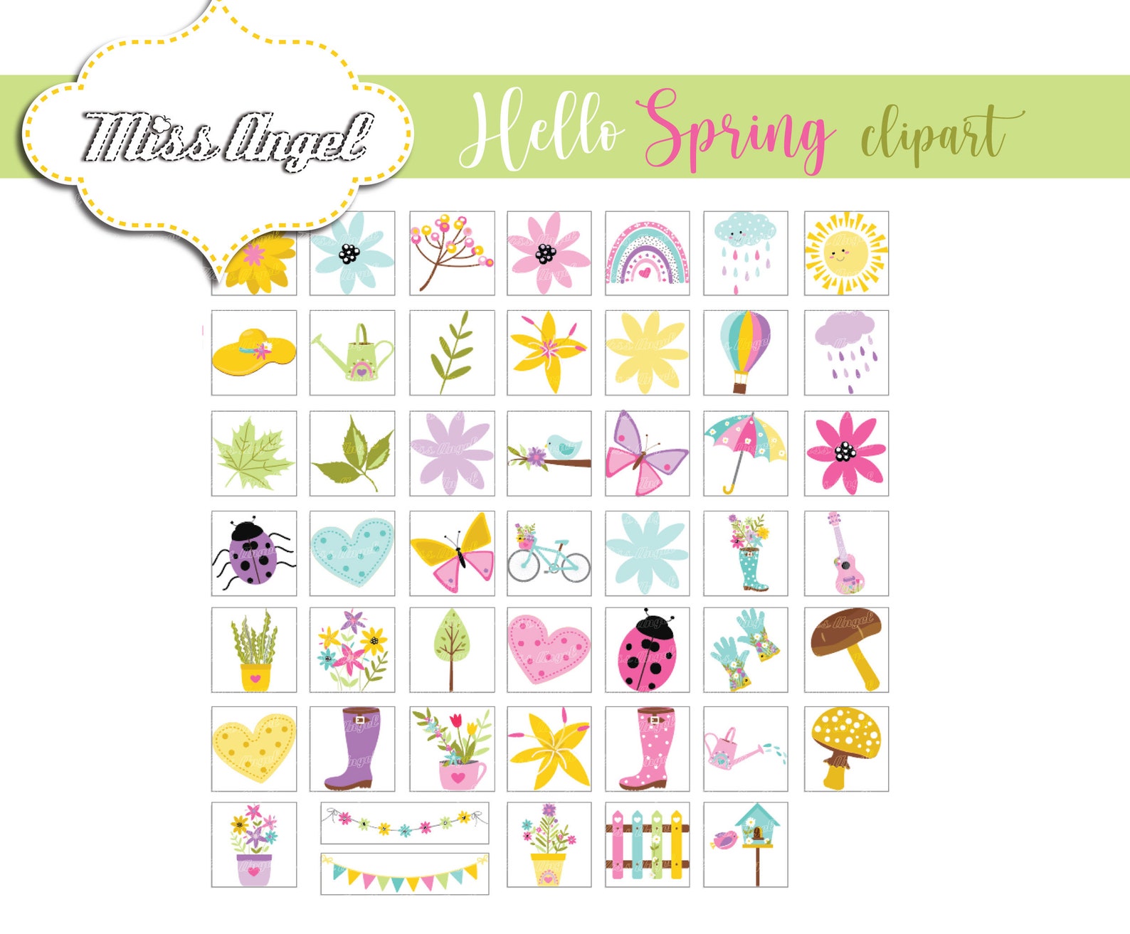 Colorful Spring Clipart Set. Cute Spring and Floral Clipart Bundle ...