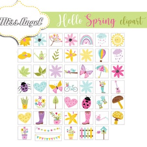 Colorful Spring Clipart Set. Cute Spring and Floral Clipart Bundle ...