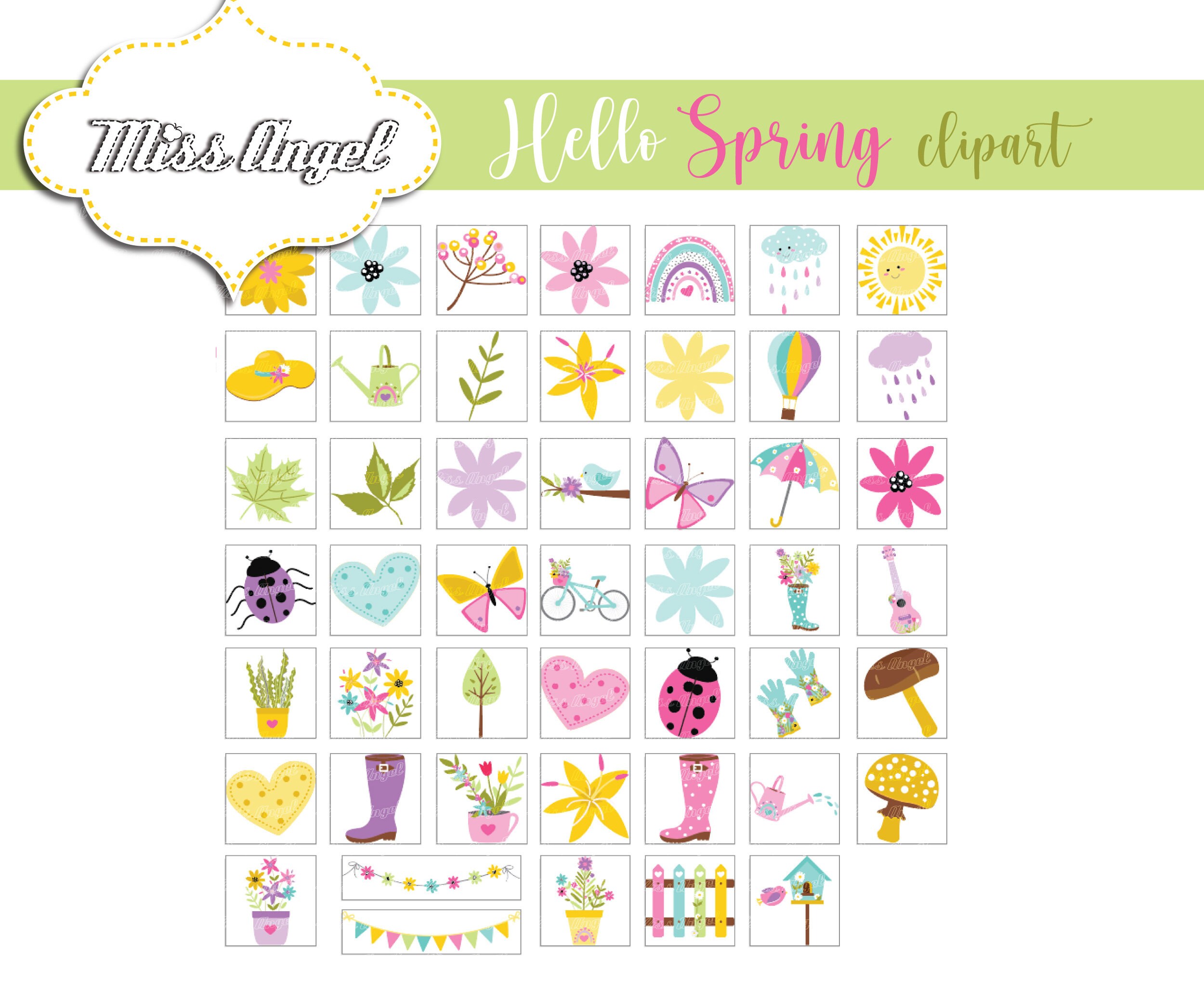 Colorful Spring Clipart Set. Cute Spring and Floral Clipart Bundle ...