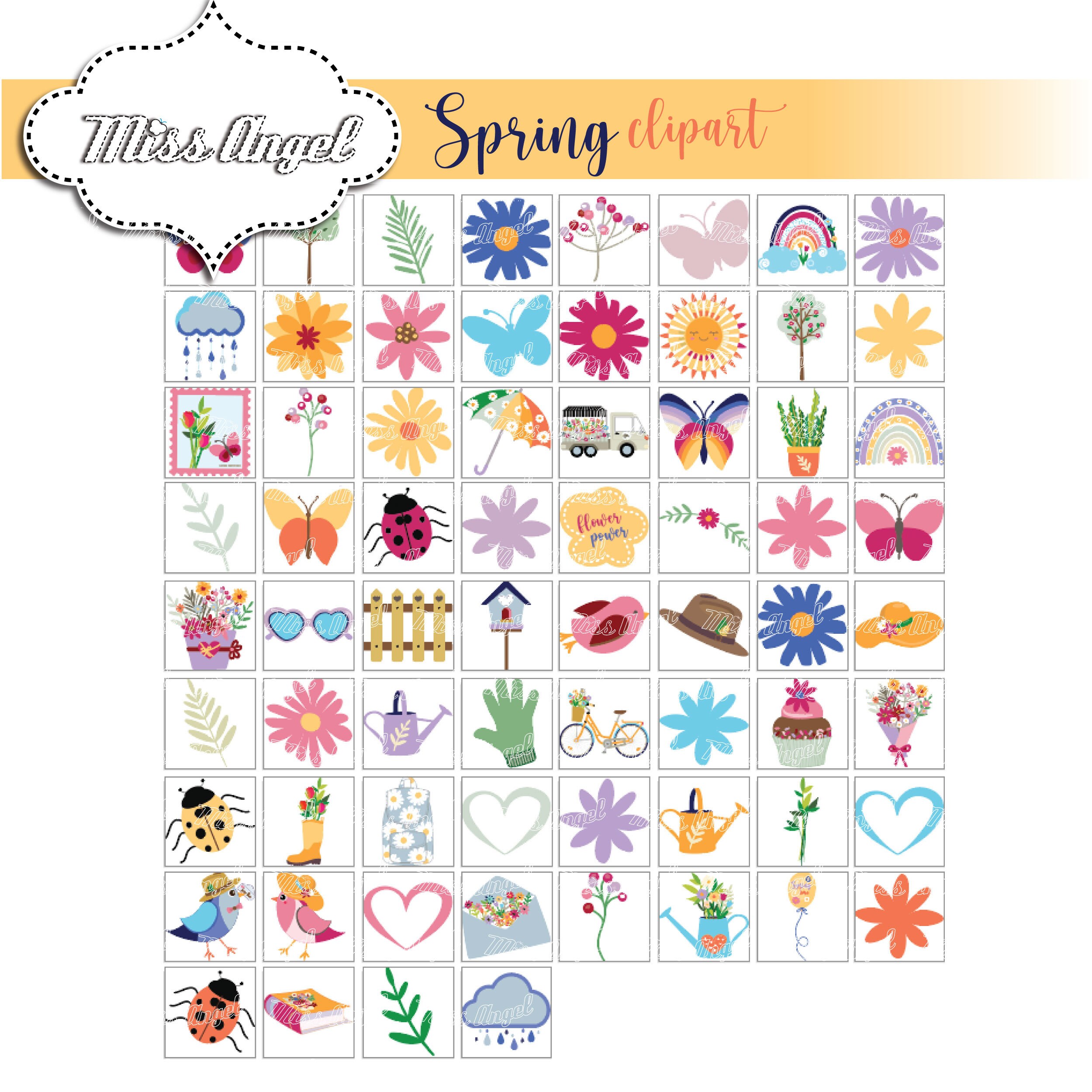 Spring Clipart. Cute Spring Garden Digital Set. Flowers Clipart Small ...