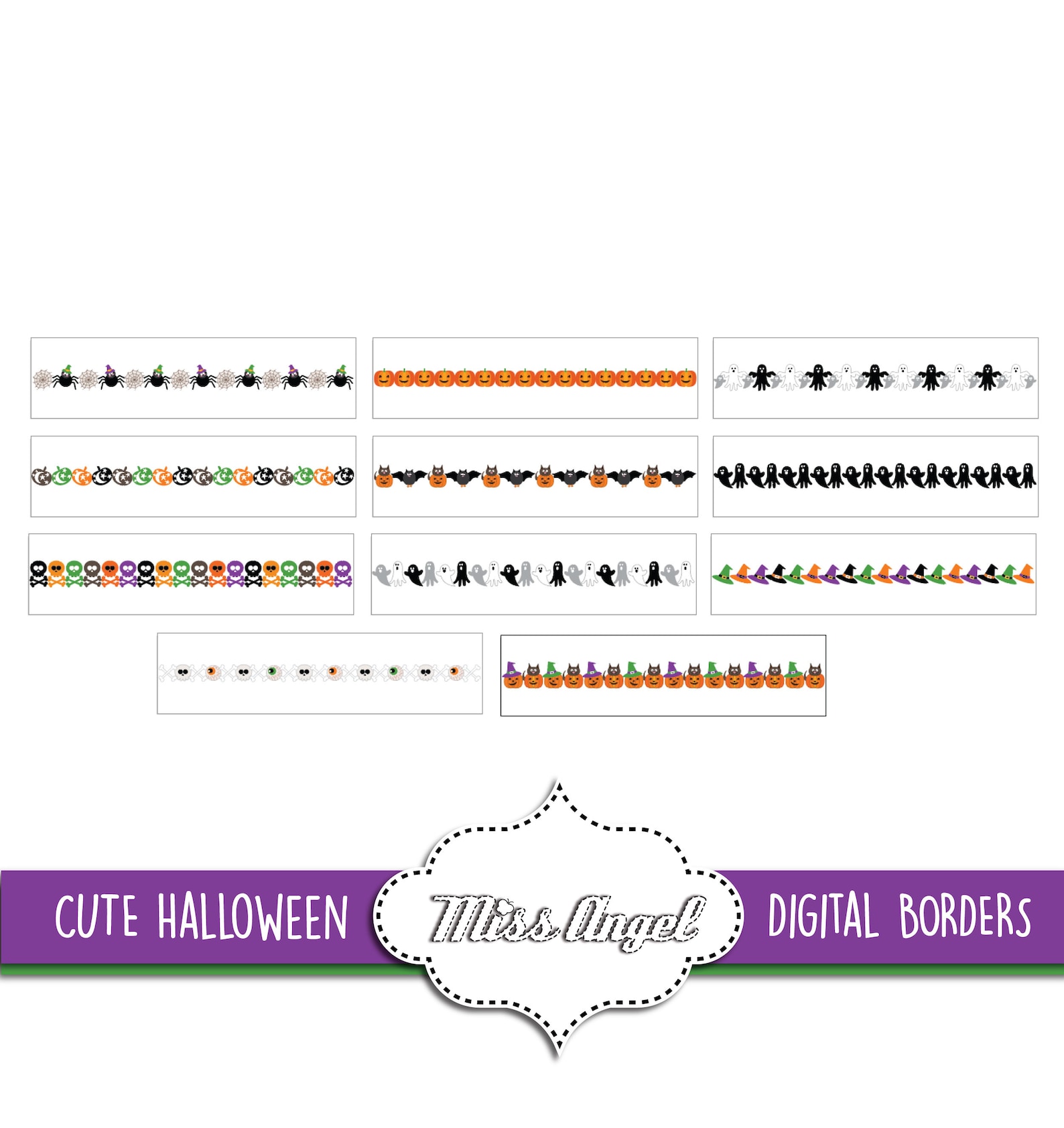 Cute Halloween Borders Clipart, Halloween Banners, Digital Ribbon ...
