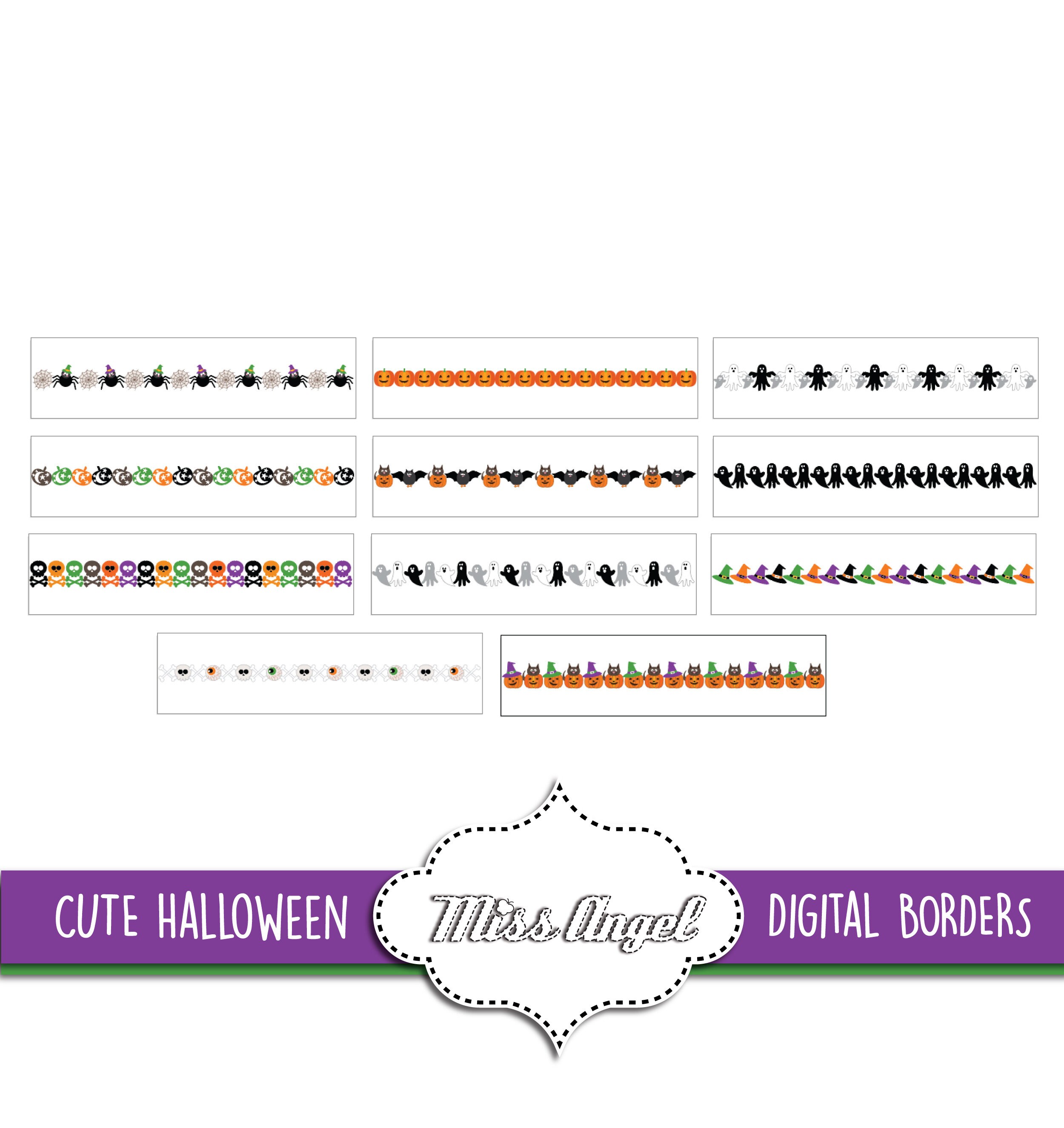 Cute Halloween Borders Clipart, Halloween Banners, Digital Ribbon ...