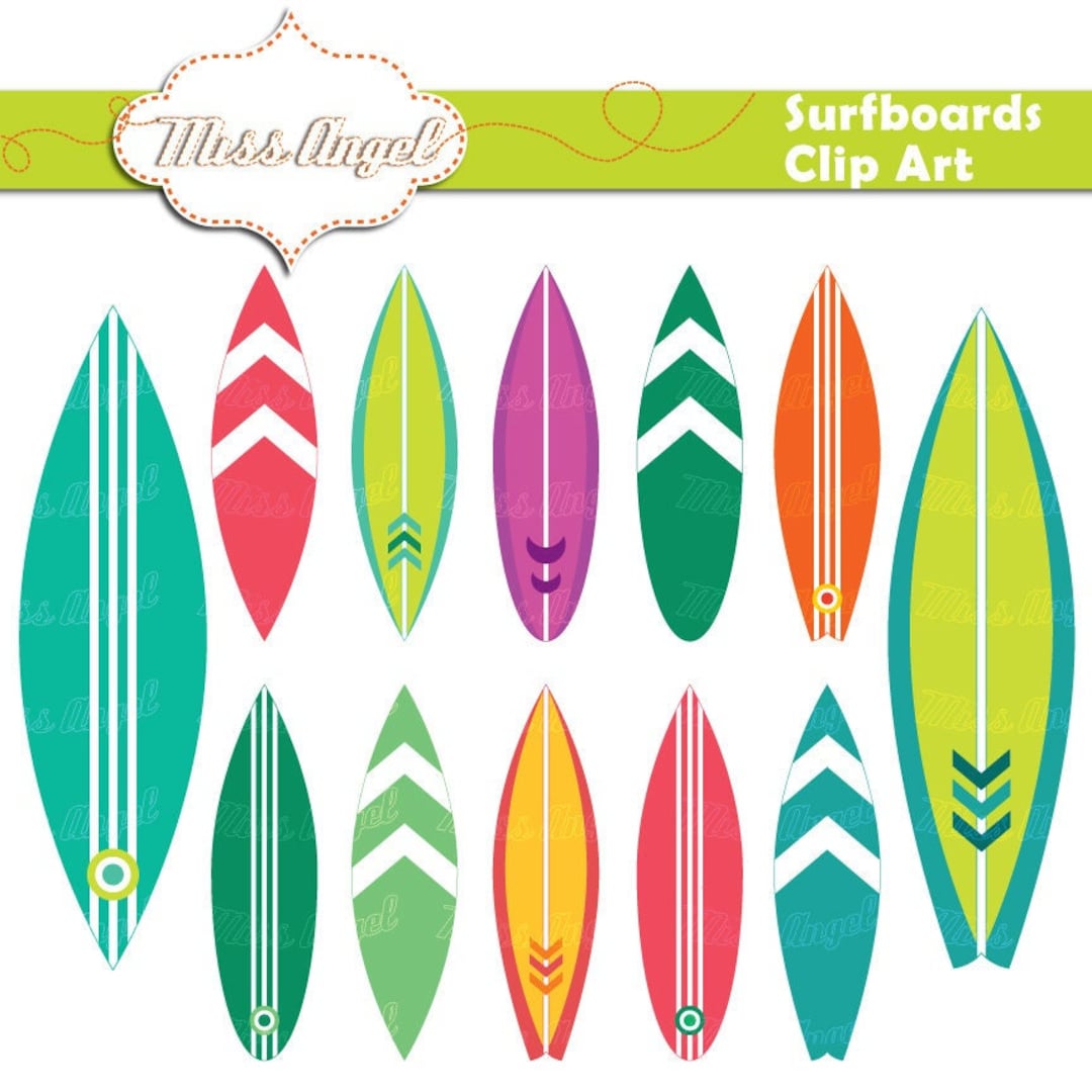 Surfboards CLIPART SET, 12 Scrapbooking Digital Images, Beach Colorful ...