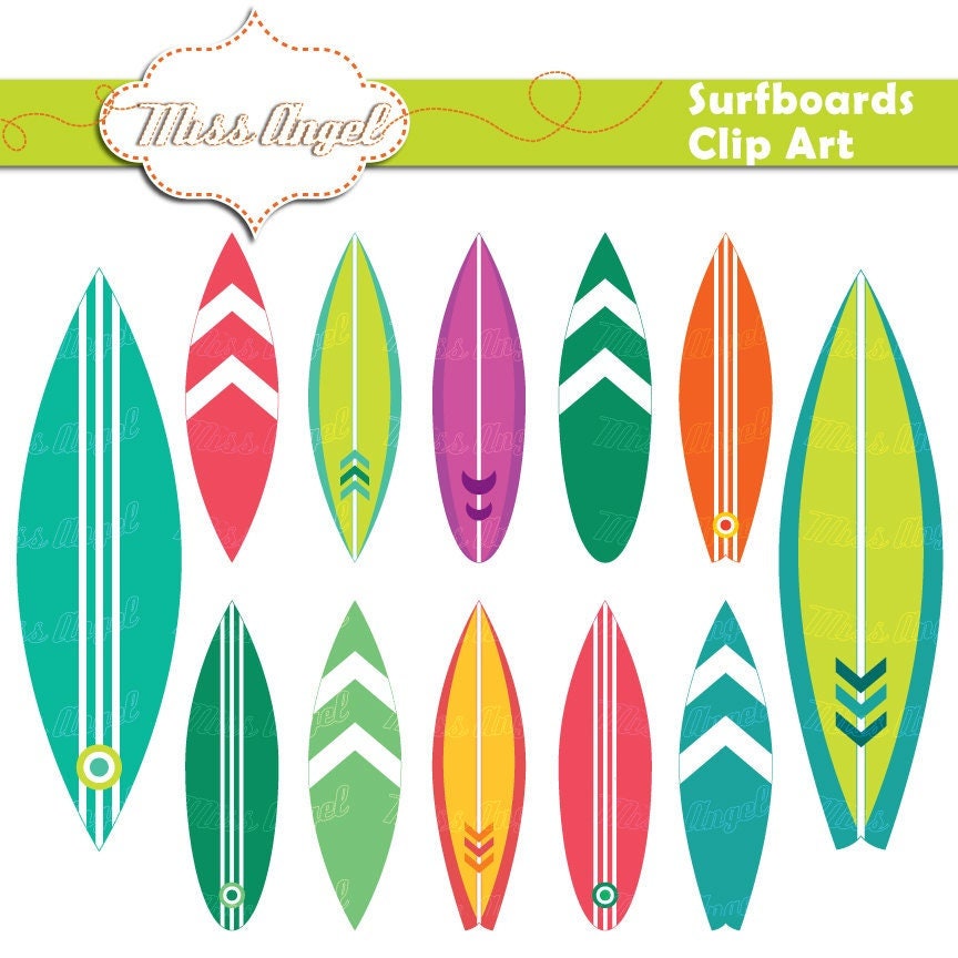 Surfboards CLIPART SET, 12 Scrapbooking Digital Images, Beach Colorful ...