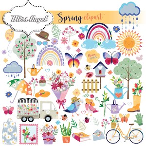 Spring Clipart. Cute Spring Garden Digital Set. Flowers Clipart Small ...