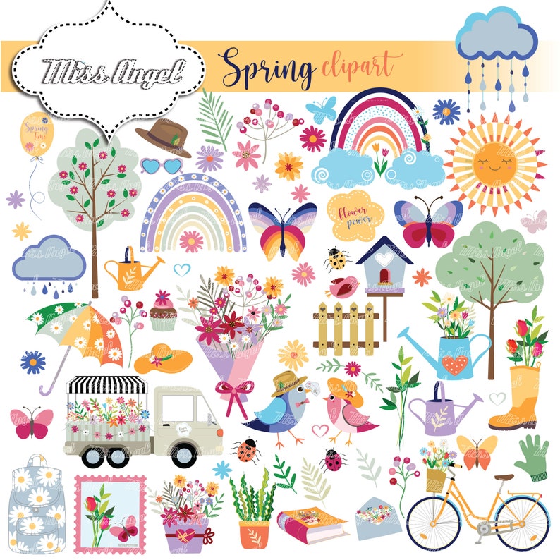 Spring Clipart. Cute Spring Garden Digital Set. Flowers Clipart Small ...