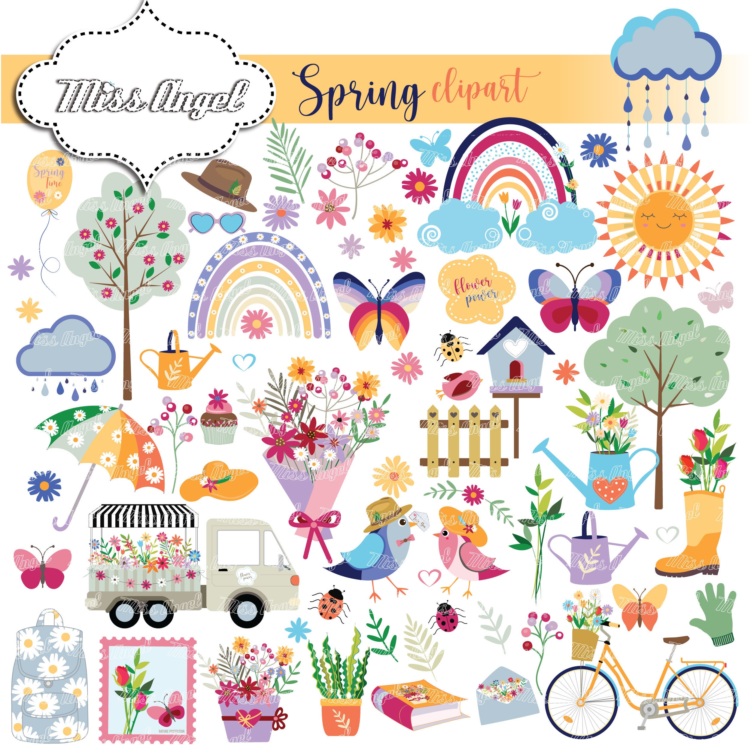 Spring Clipart. Cute Spring Garden Digital Set. Flowers Clipart Small ...