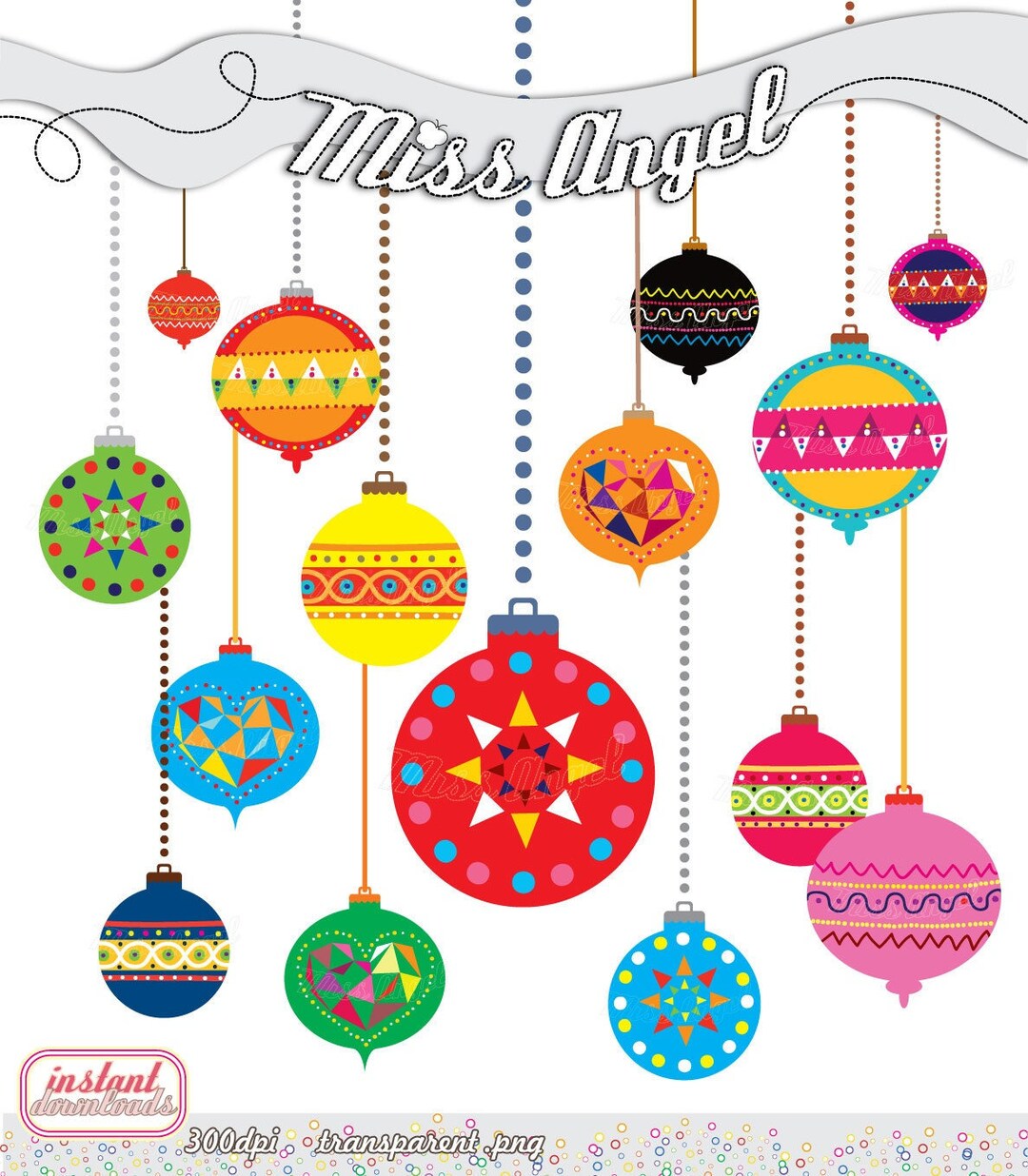 Christmas Balls CLIP ART Geometric Decor, Christmas Tree Ornaments, 15 ...