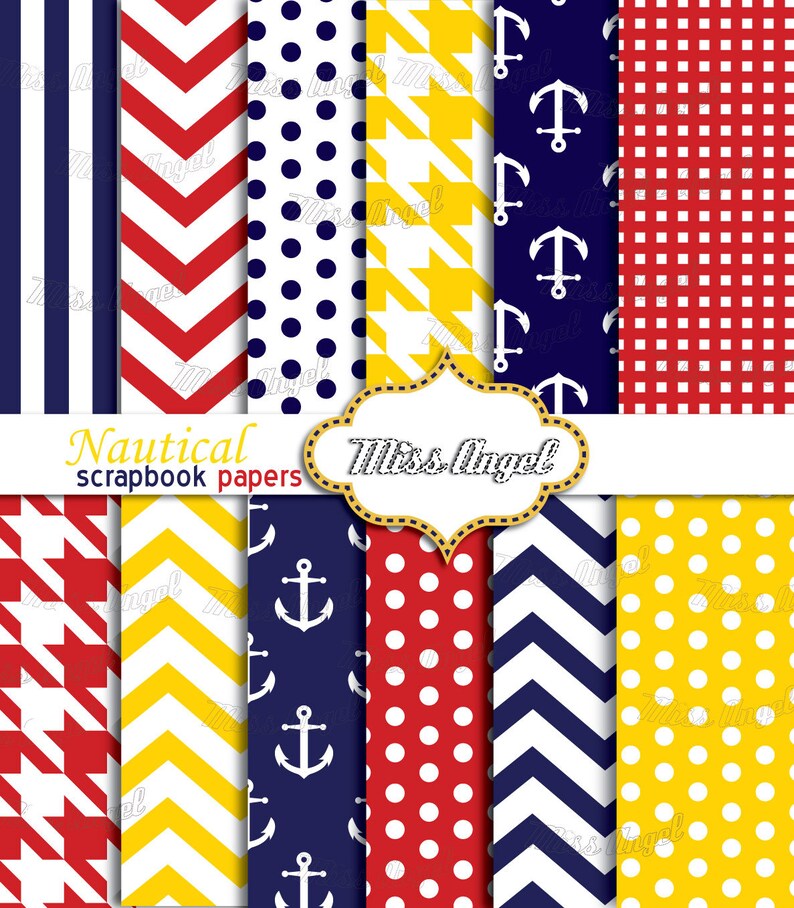 Nautical Digital Papers. Digital Sheets, Pack 12 Nautical Patterns ...