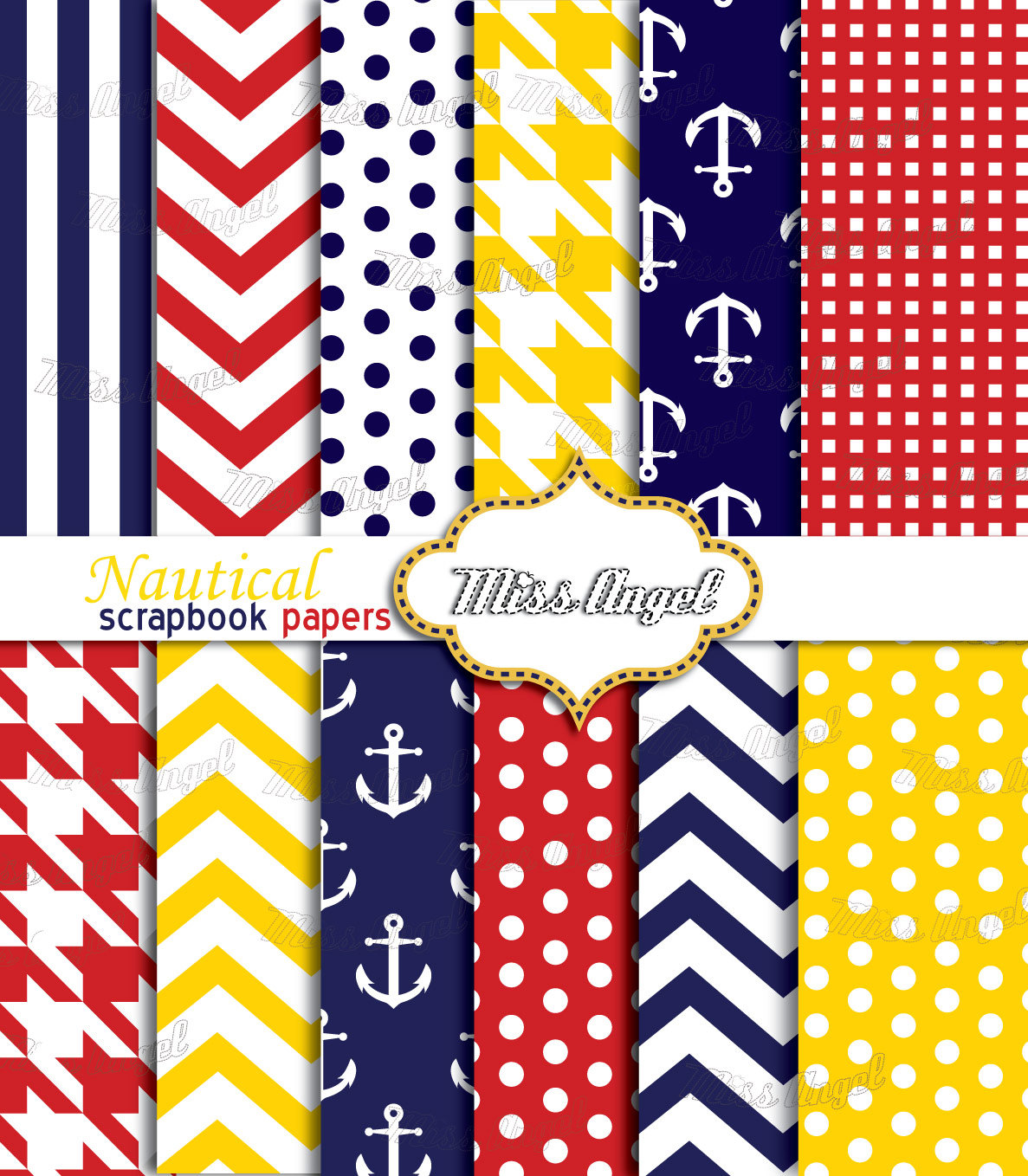 Nautical Digital Papers. Digital Sheets, Pack 12 Nautical Patterns ...