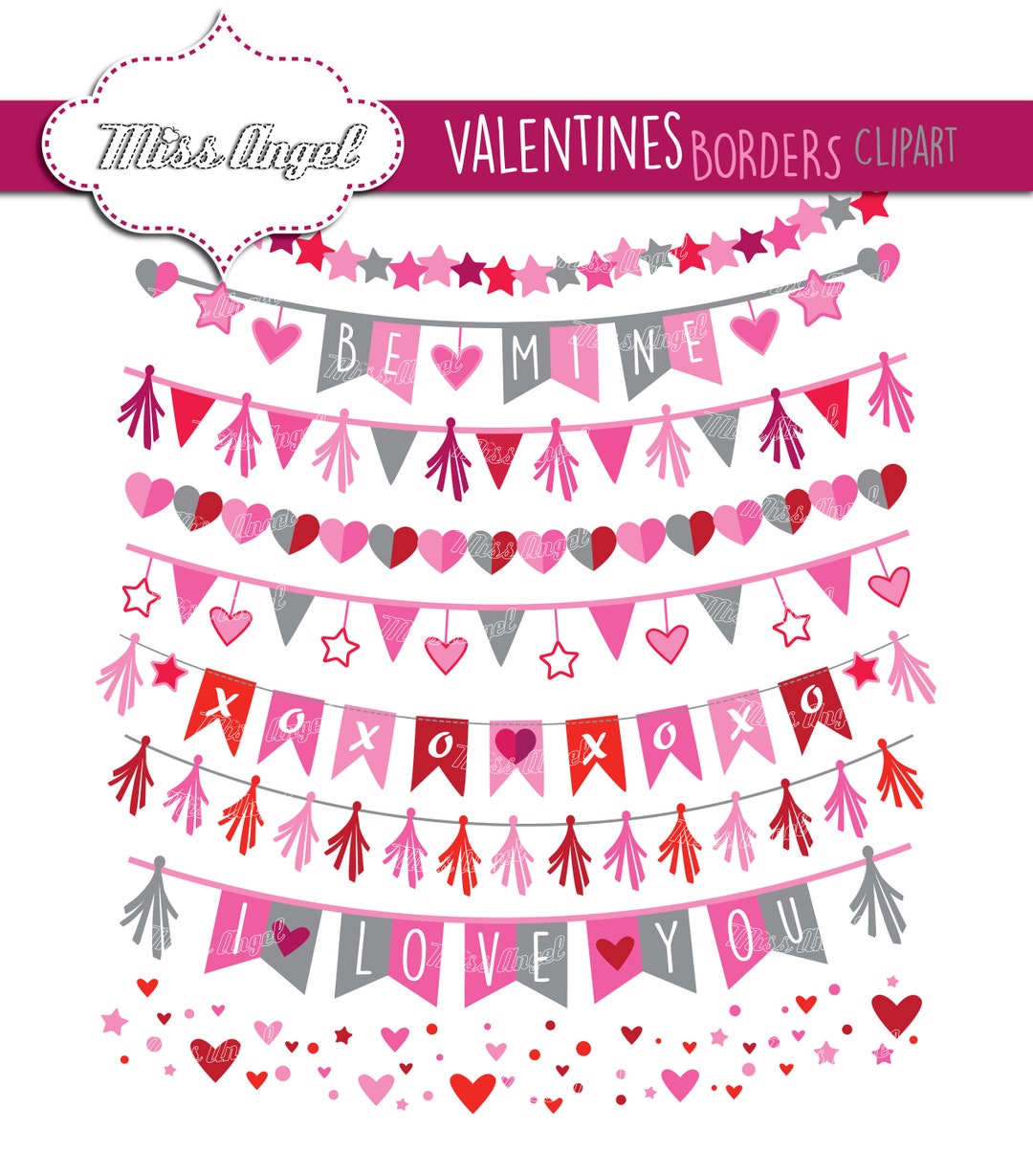 Valentine's Borders Clipart. Valentine's Day Buntings. Valentines ...