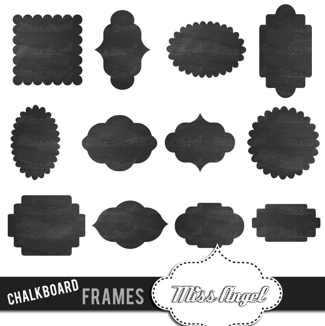 Chalkboard Frames Clipart, 24 Digital Tags. Digital 6" Labels ...