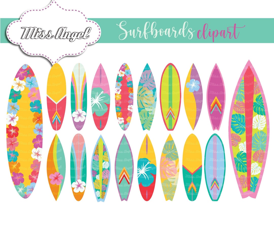 Hawaii Surfboards Clipart Set, 18 Digital Surf Boards. Beach Colorful ...