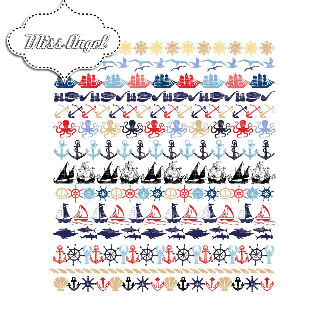 Nautical Borders Clipart. Digital Nautical Bunting Banners. Sailing ...