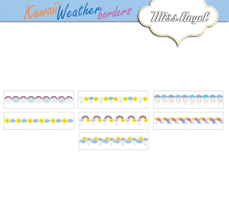 Cute Weather Borders Clipart. Rainbow, Clouds, Sun, Star. Small ...