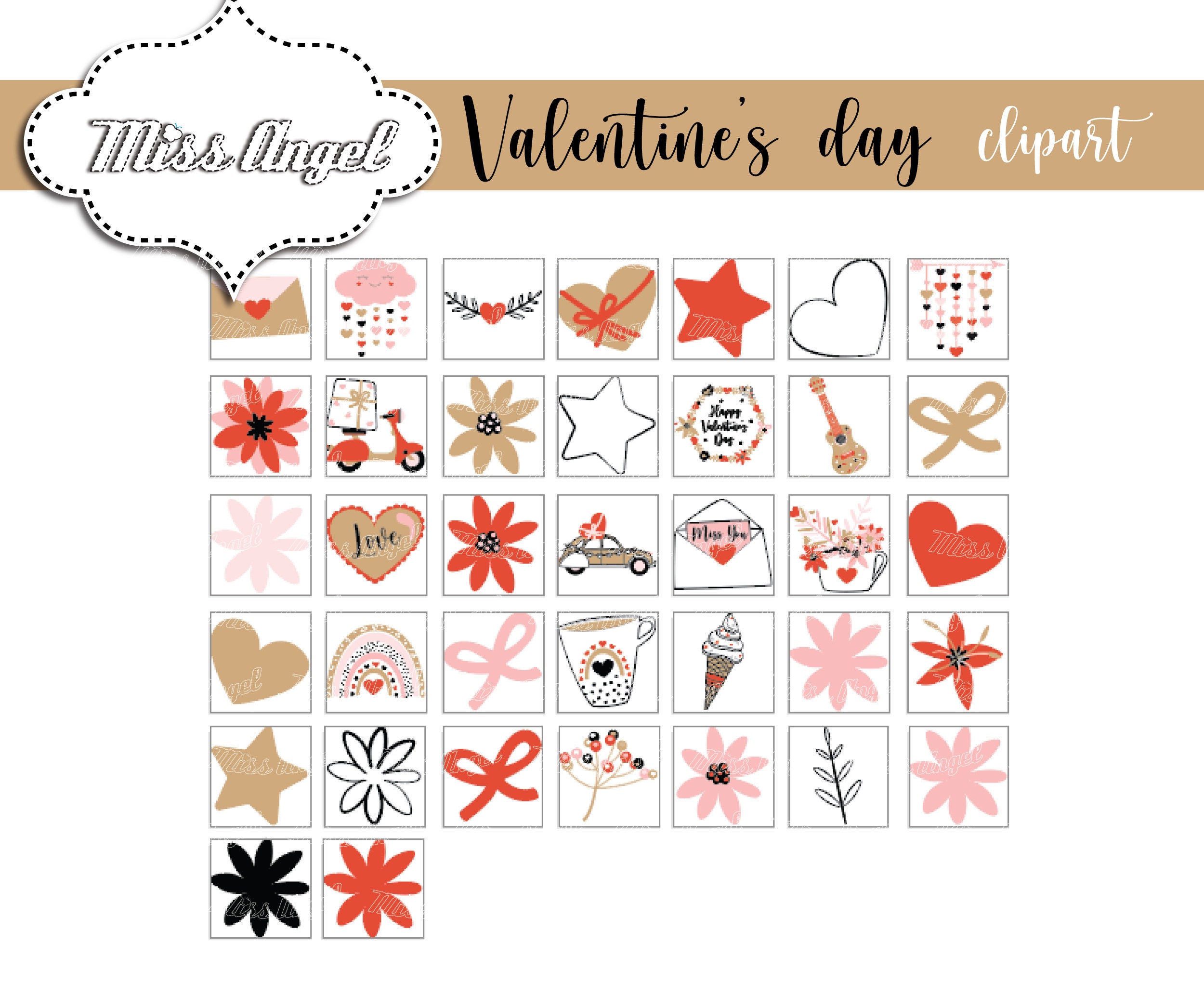 Valentine's Day CLIPART Set. 37 Valentines Clipart. Digital Clip Art ...
