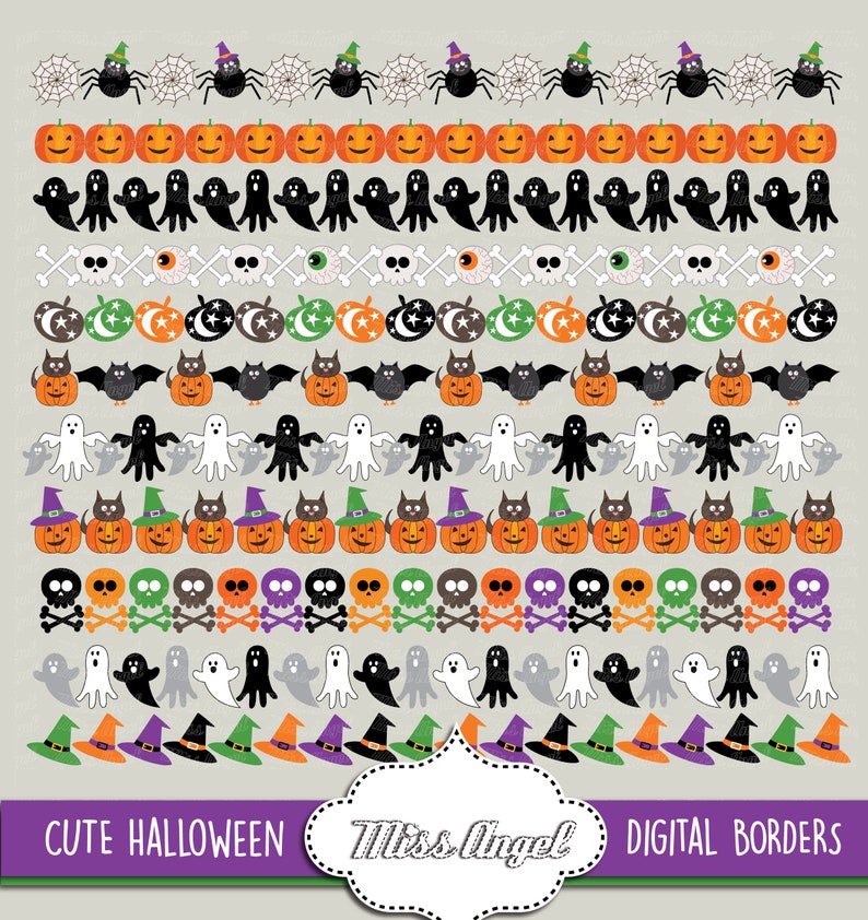 Cute Halloween Borders Clipart, Halloween Banners, Digital Ribbon ...