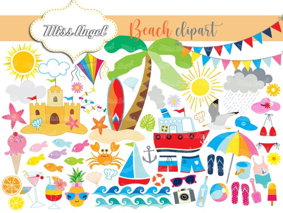 Beach Clipart Set. Summer Beach Clipart. Cute Beach Clipart - Etsy