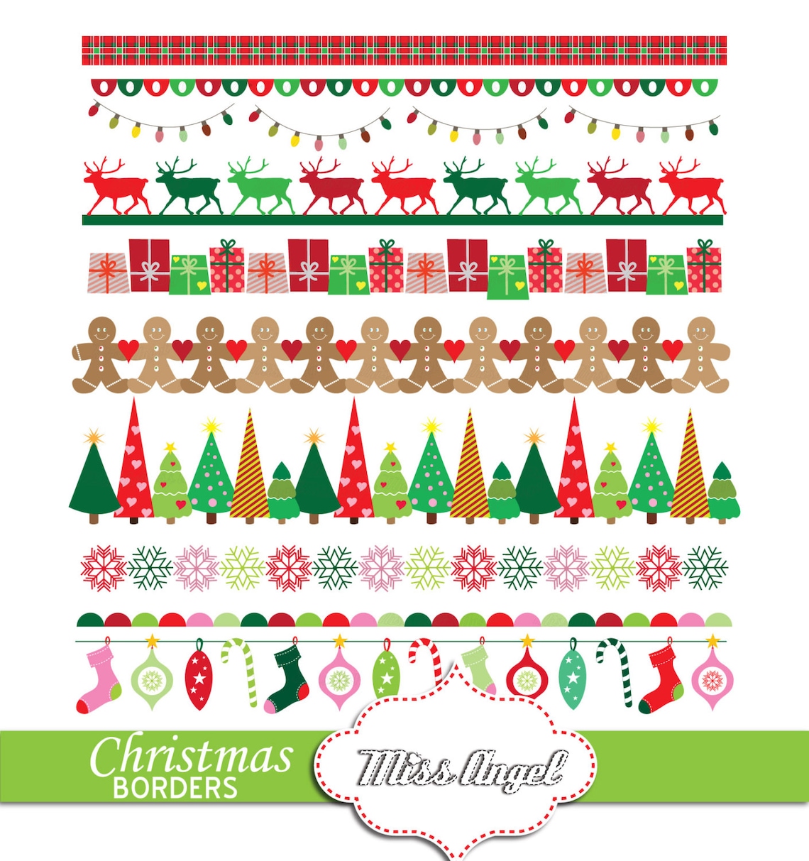 Christmas Bunting Banners. Digital Christmas Borders Clip Art - Etsy