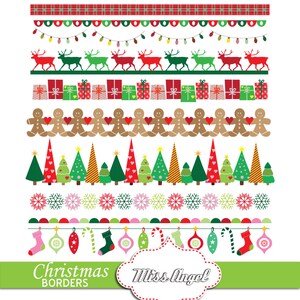 Christmas Bunting Banners. Digital Christmas Borders Clip Art, Green ...