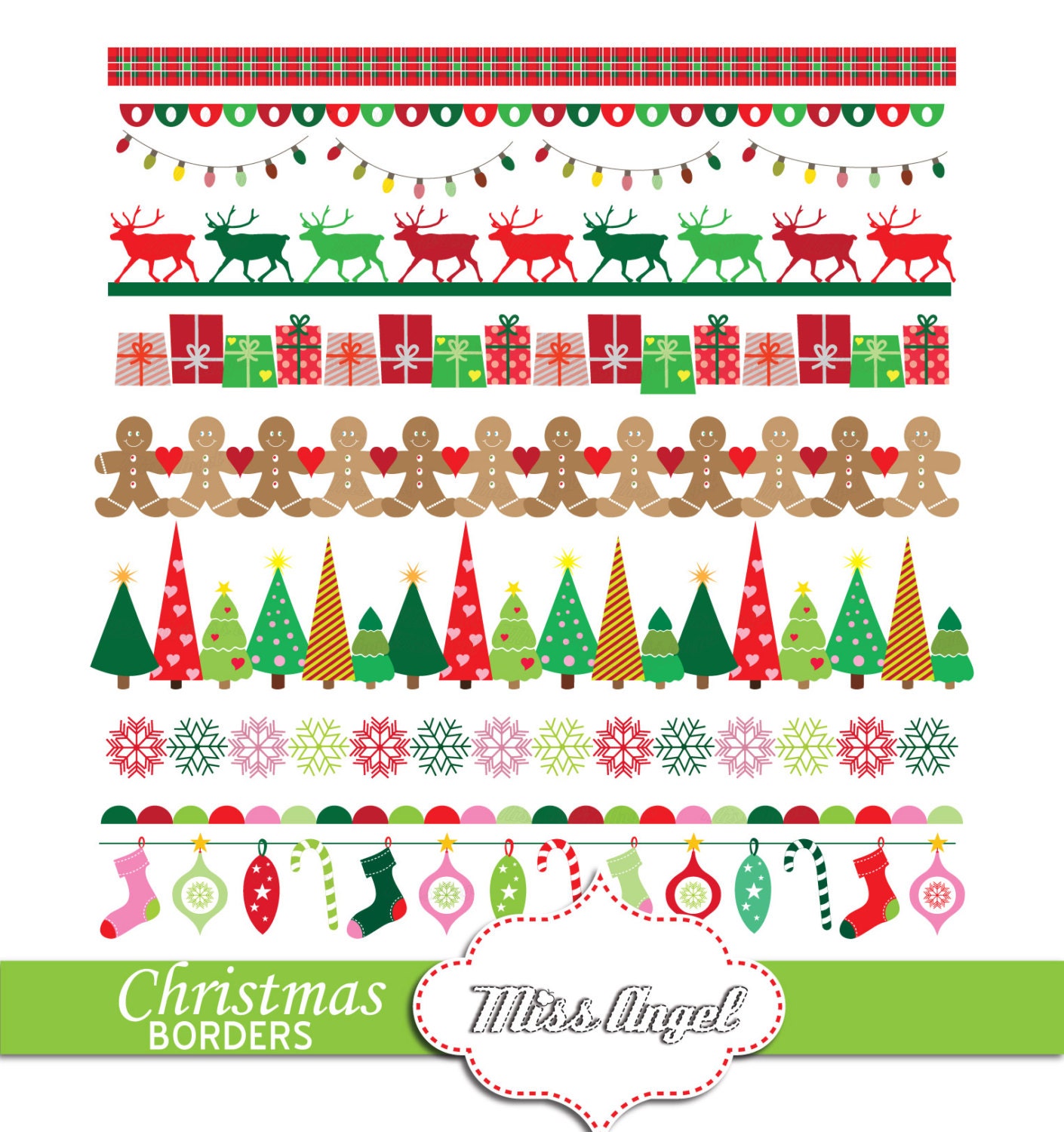 Christmas Bunting Banners. Digital Christmas Borders Clip Art - Etsy