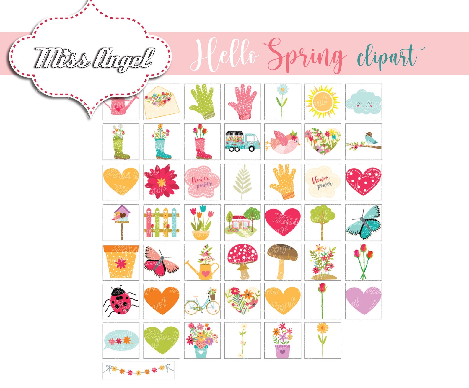 Spring Clipart Digital Set. Flowers Clipart. Small Commercial Use. PNG ...