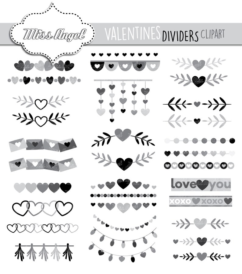 Valentines Day Dividers. Black Heart Dividers. 33 Romantic Monochrome ...