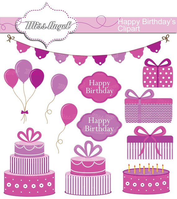 Birthday CLIPART SET. 12 Digital Happy Bday Party Clip Art. | Etsy