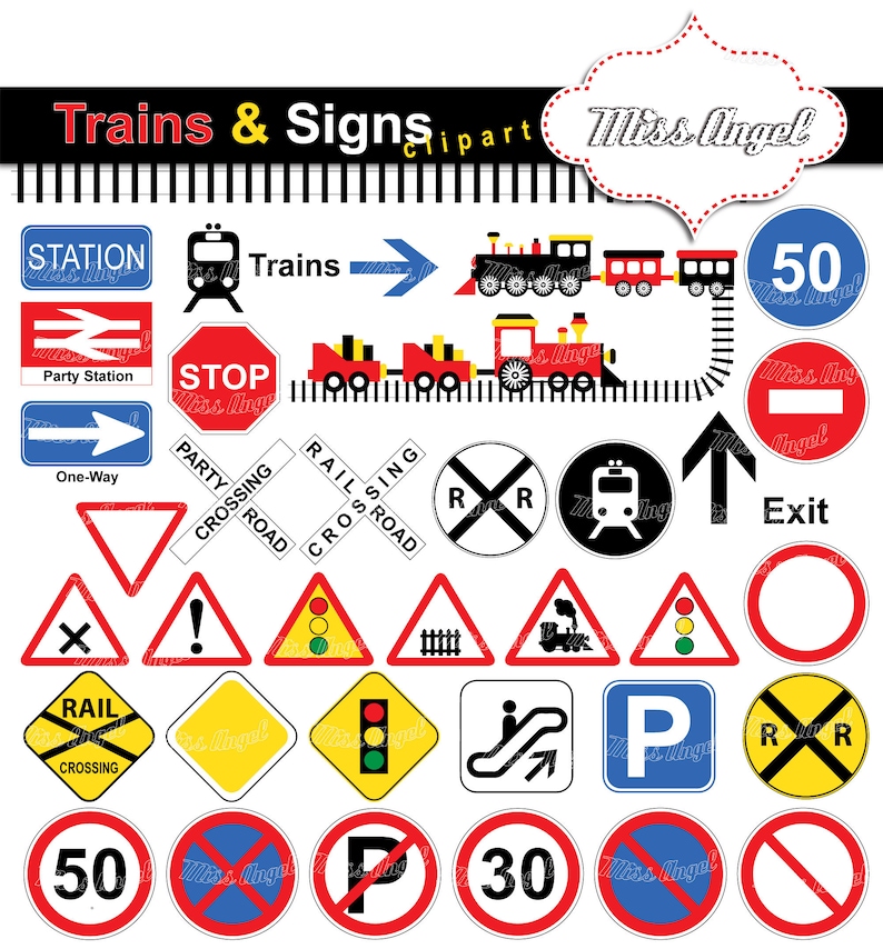 Trains and Traffic Signs Clipart. Trains Children Party Clipart. Kids ...