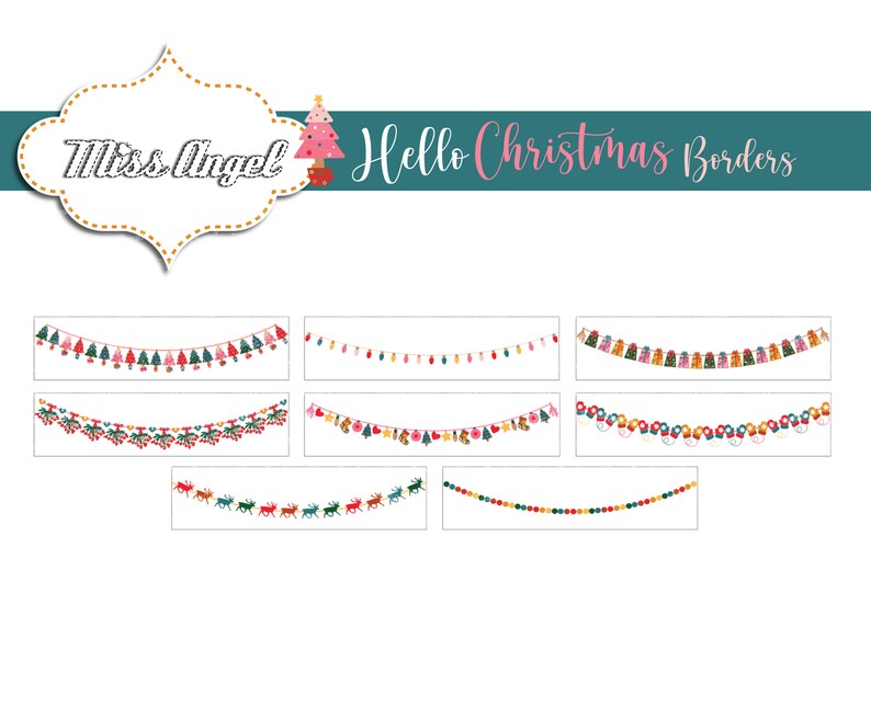 Christmas Bunting Banners Clipart. Digital Christmas Borders - Etsy