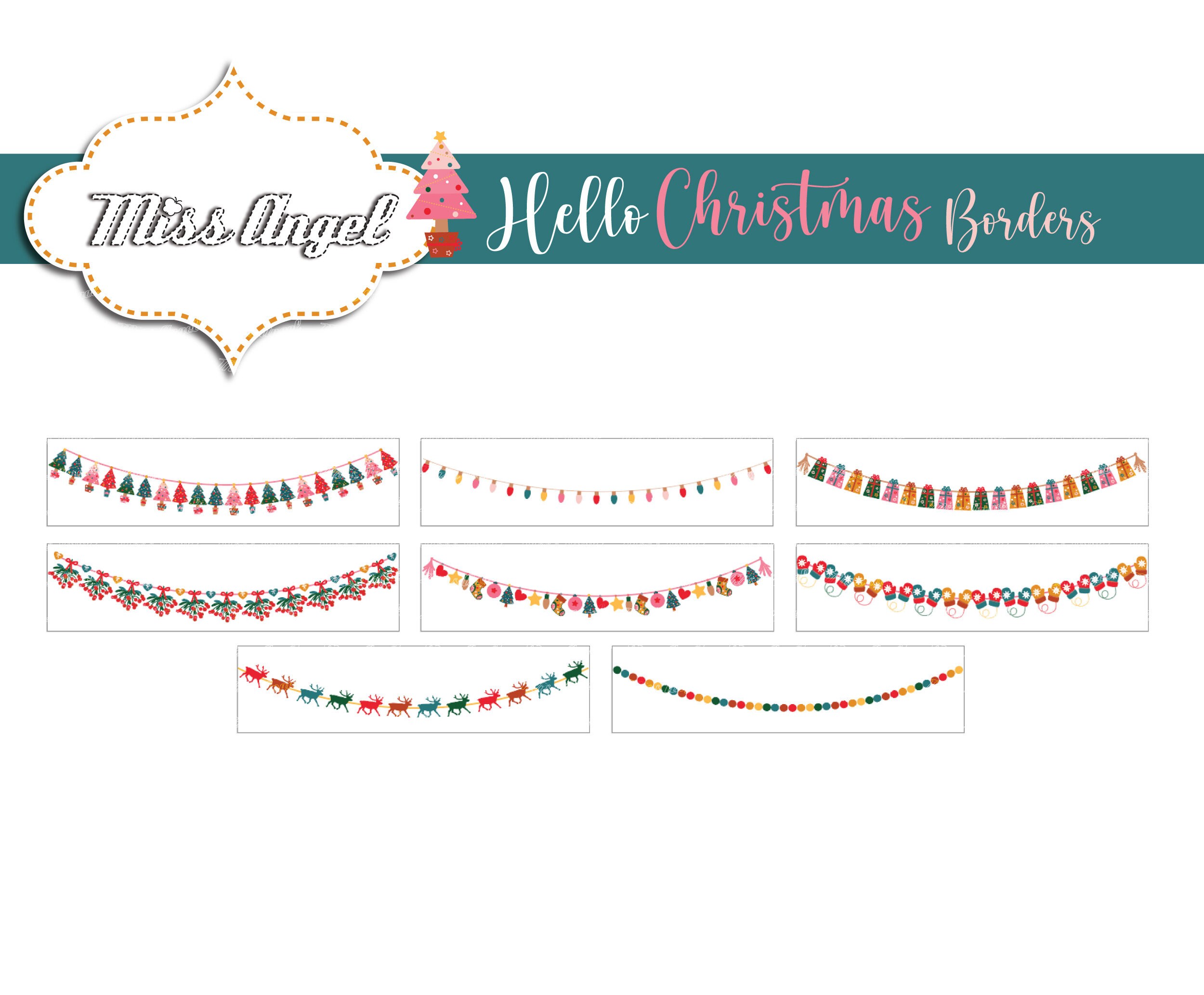 Christmas Bunting Banners Clipart. Digital Christmas Borders Clip Art ...