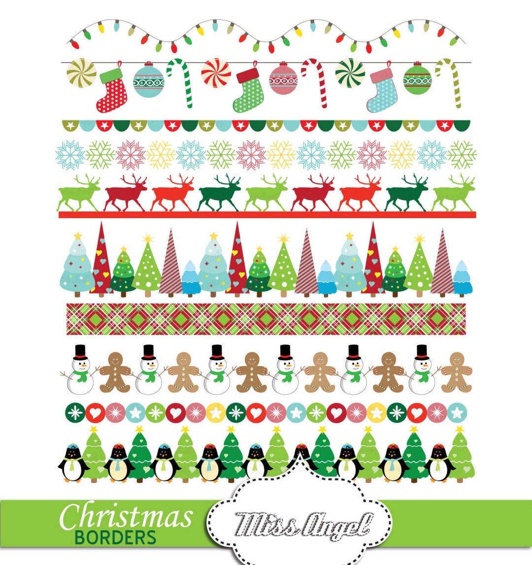 Christmas Borders Red Green, Digital Christmas Bunting Banners Clip Art ...