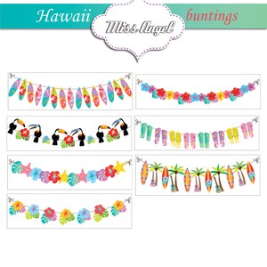 Hawaii Buntings. Surf Borders Clip Art. Tropical Summer Digital Ribbons ...