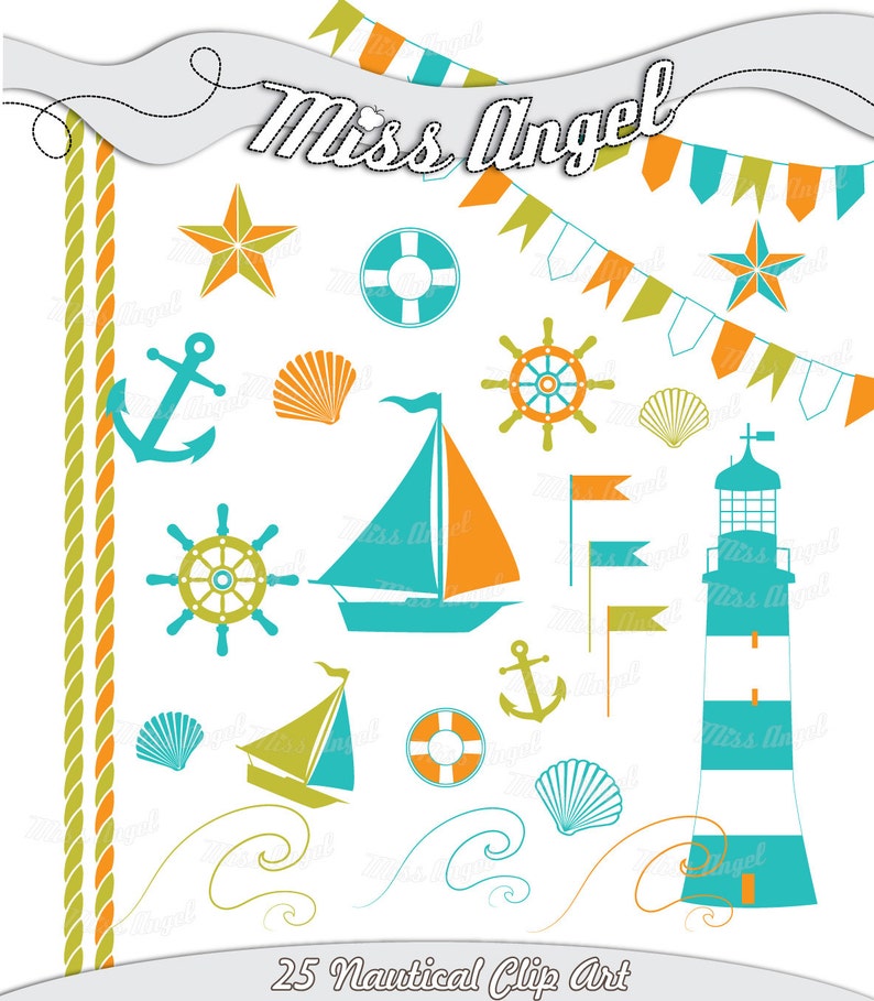 Nautical Clipart. Nautical Digital 23 Scrapbook Elements. Printables ...