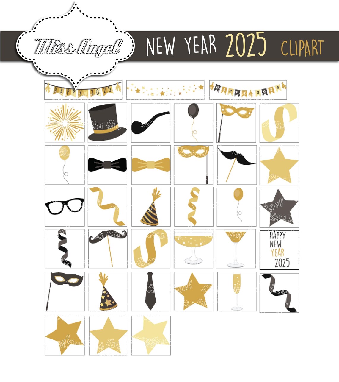 New Year's 2025 Clipart. New Year Party Décor. Printable Party Props ...
