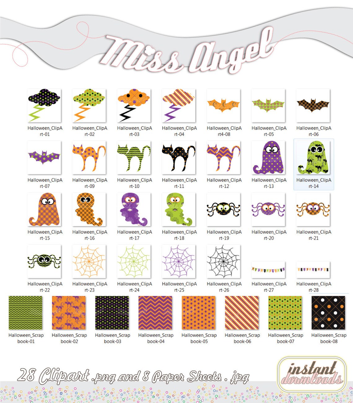 Halloween Clipart. Hallowen Digital Sheets. 28 Clip Art + 8 Patterns ...
