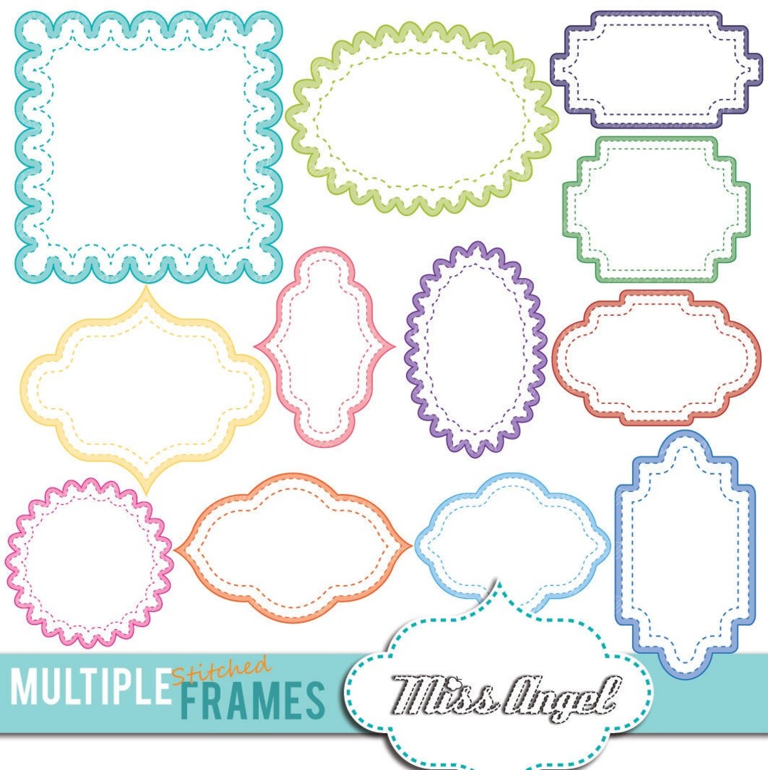 Multiple Stitched Frames Clipart, 12 Digital Labels. Digital 6" Tags ...