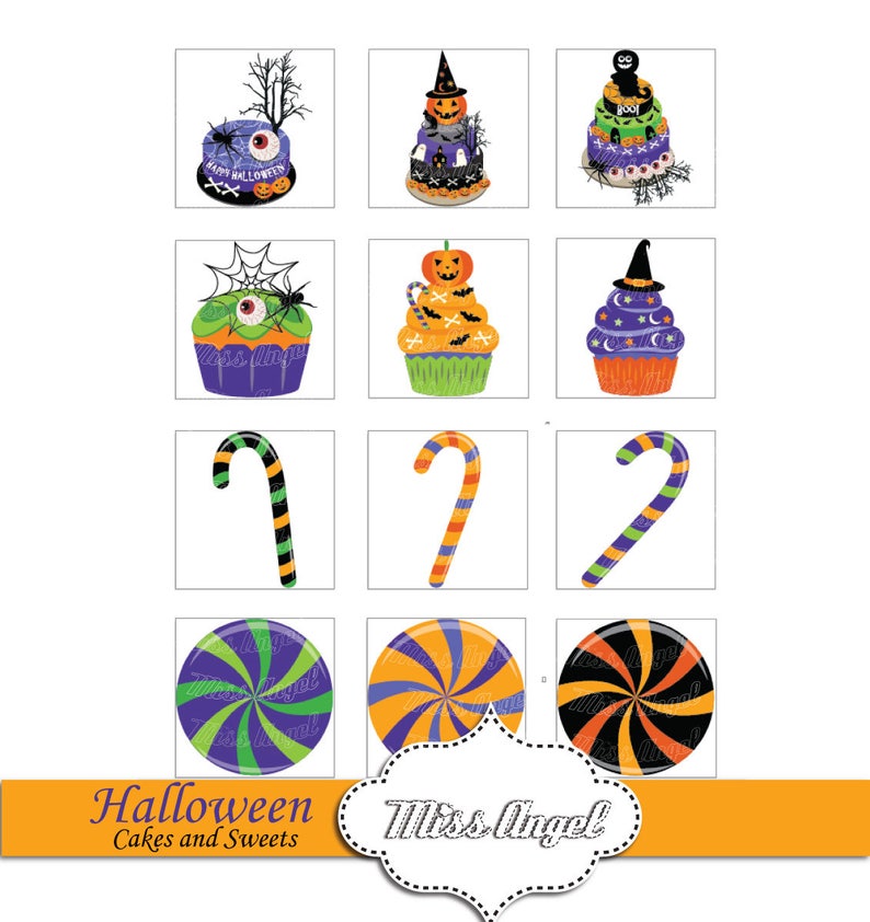 Halloween Sweets. Cakes, Candy, Cupcakes Clip Art. Digital Halloween ...
