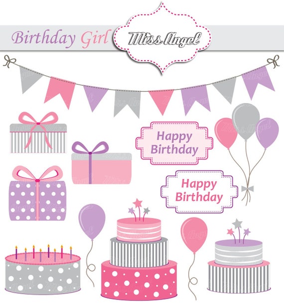 Baby Girls Birthday Party Clipart. 12 Digital Baby Party | Etsy