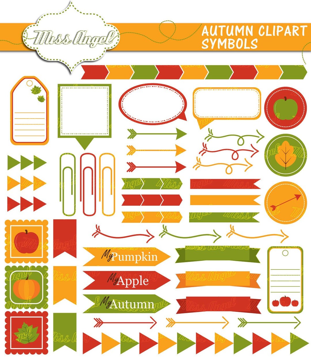 Autumn Frames CLIPART. Fall Digital Frames, Arrows, Labels, Tags ...