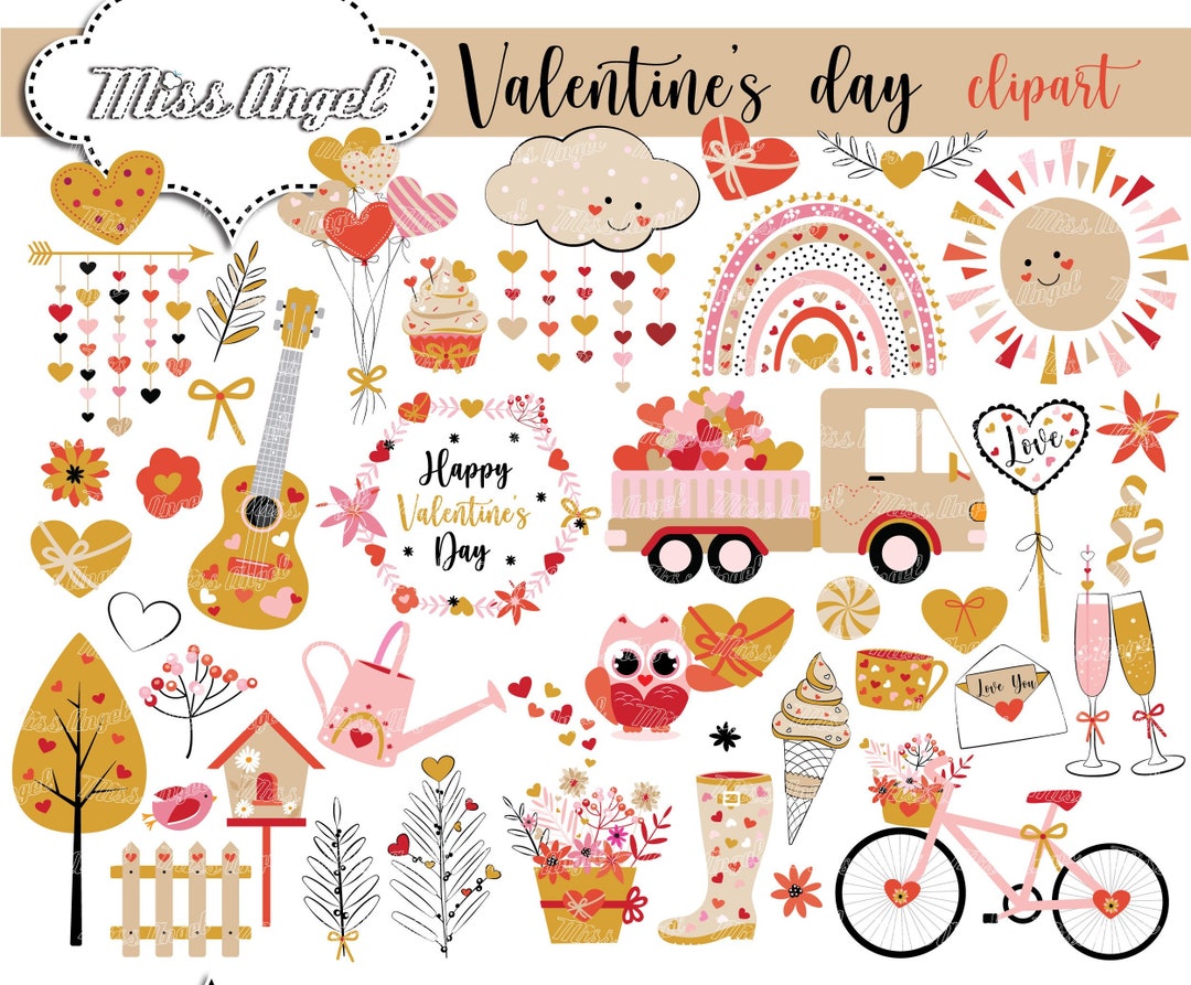 Valentines Day Clipart Bundle Gold. Valentine Clipart Set. Red Gold ...