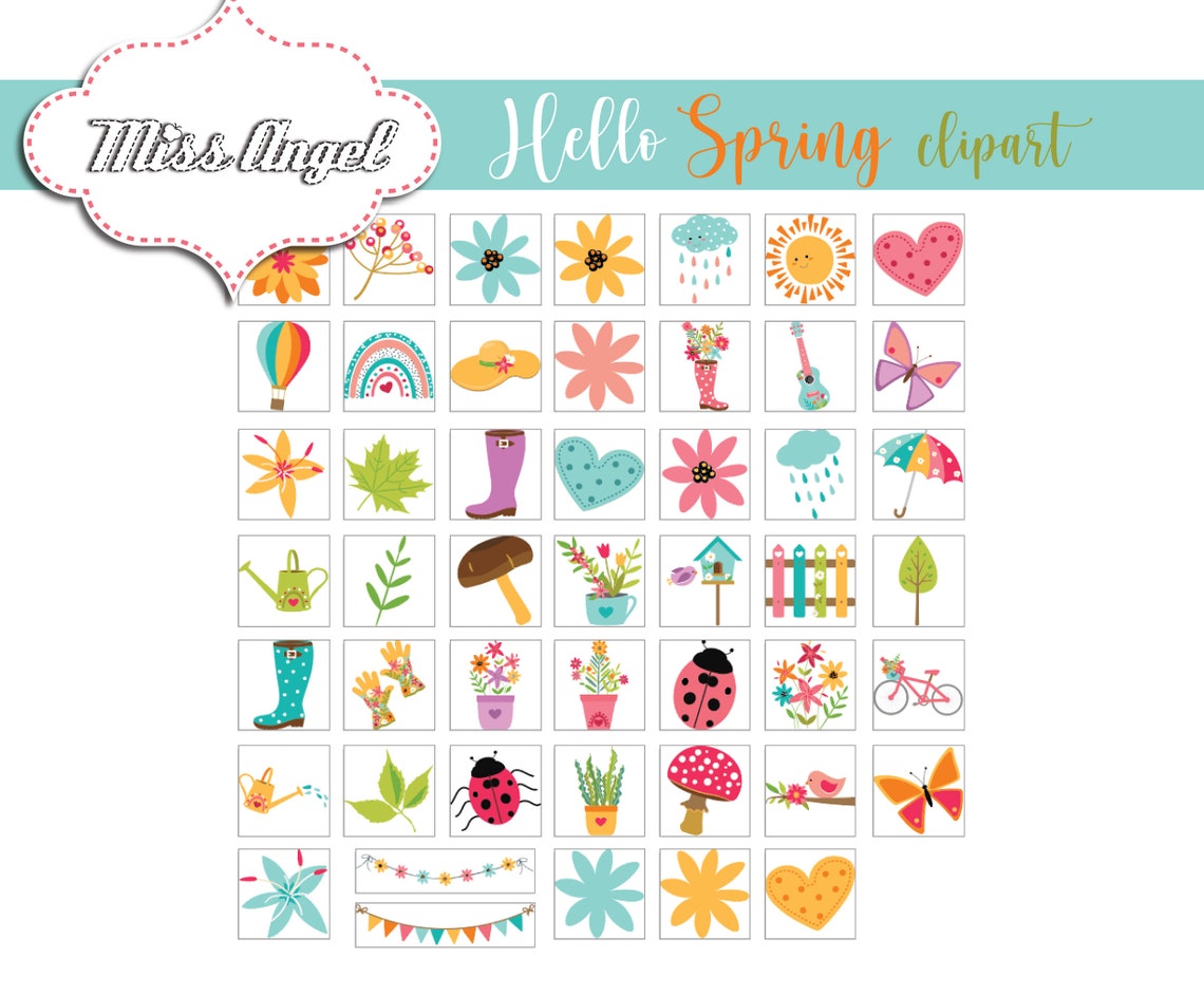 Colorful Spring Clipart Set. Spring and Floral Clipart. Small ...